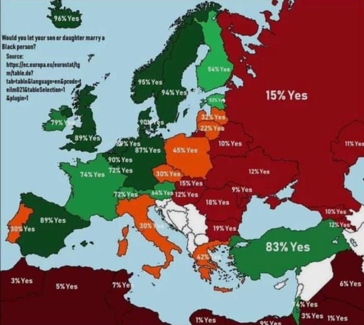 Map of interracial marriage acceptance in Europe and surroundings ...