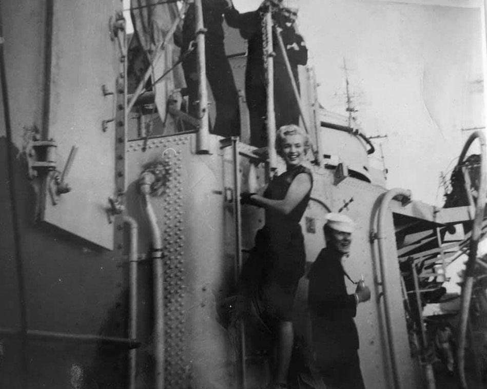 Marilyn Monroe visits the USS Benham, 1951. | Scrolller