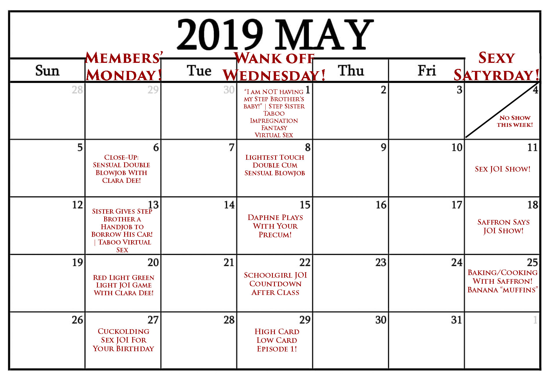 May 2019 Content Calendar! :) | Scrolller