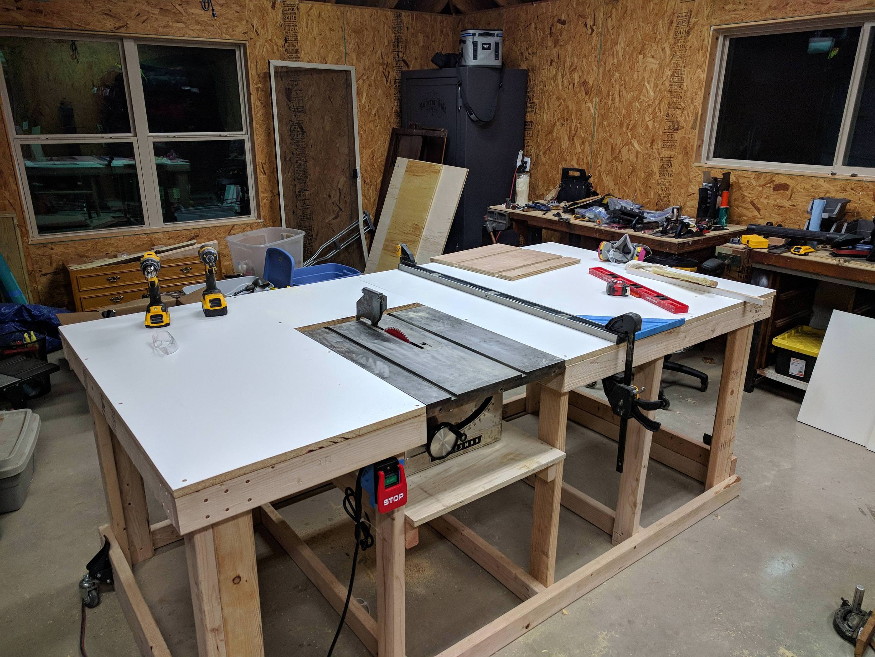 Melamine integrated tablesaw workbench | Scrolller