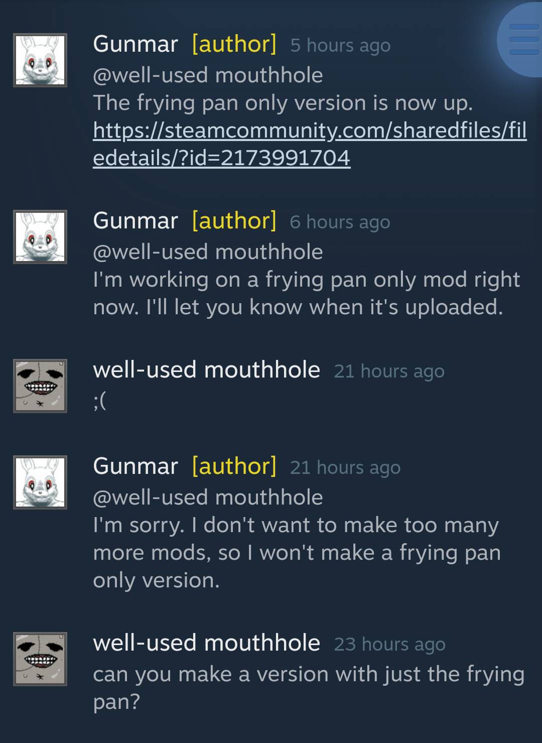 Mod creator being bro. | Scrolller