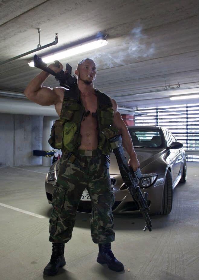 Muscled smokin army dude | Scrolller