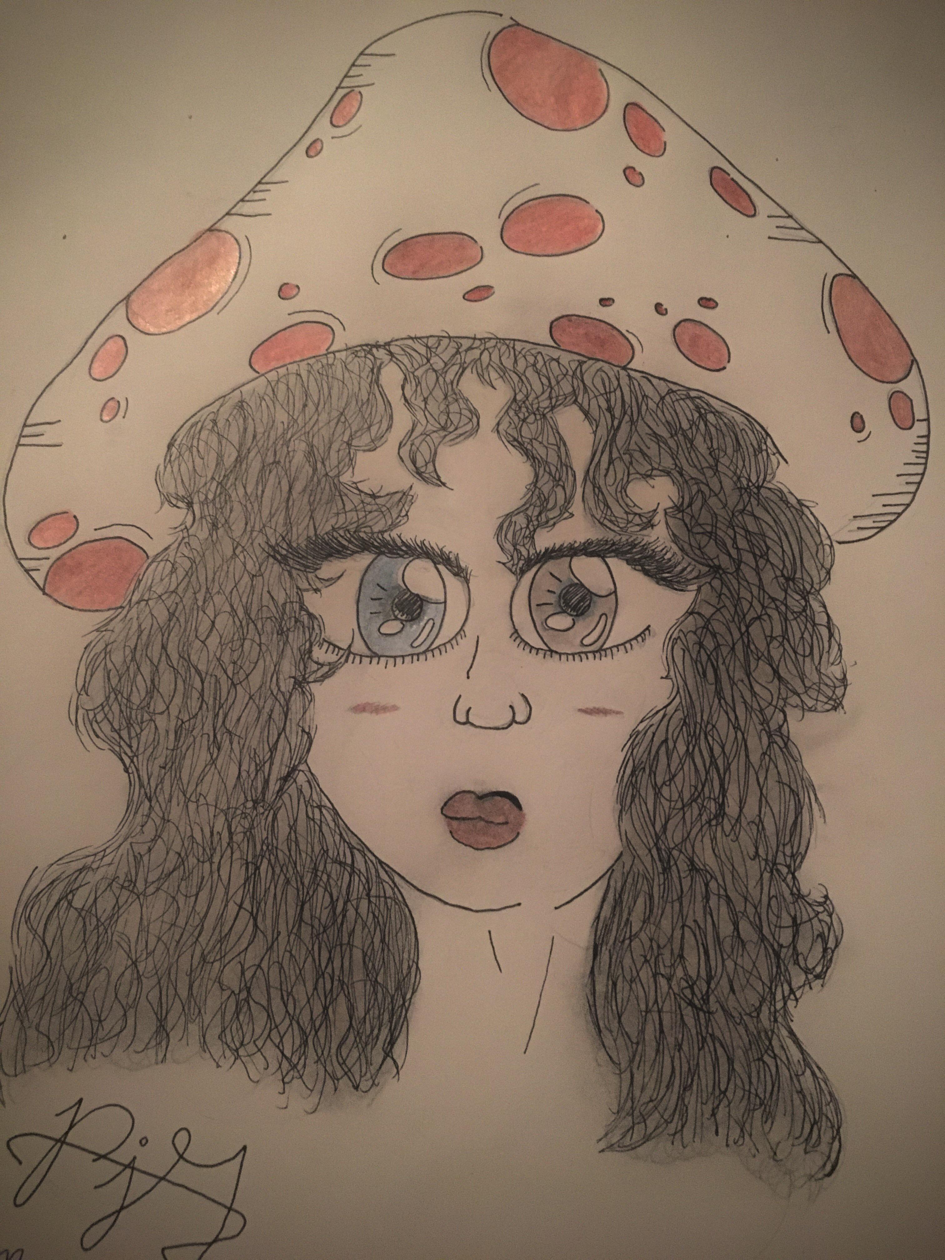Mushroom goddess ,me, colored pencils, 2021 | Scrolller