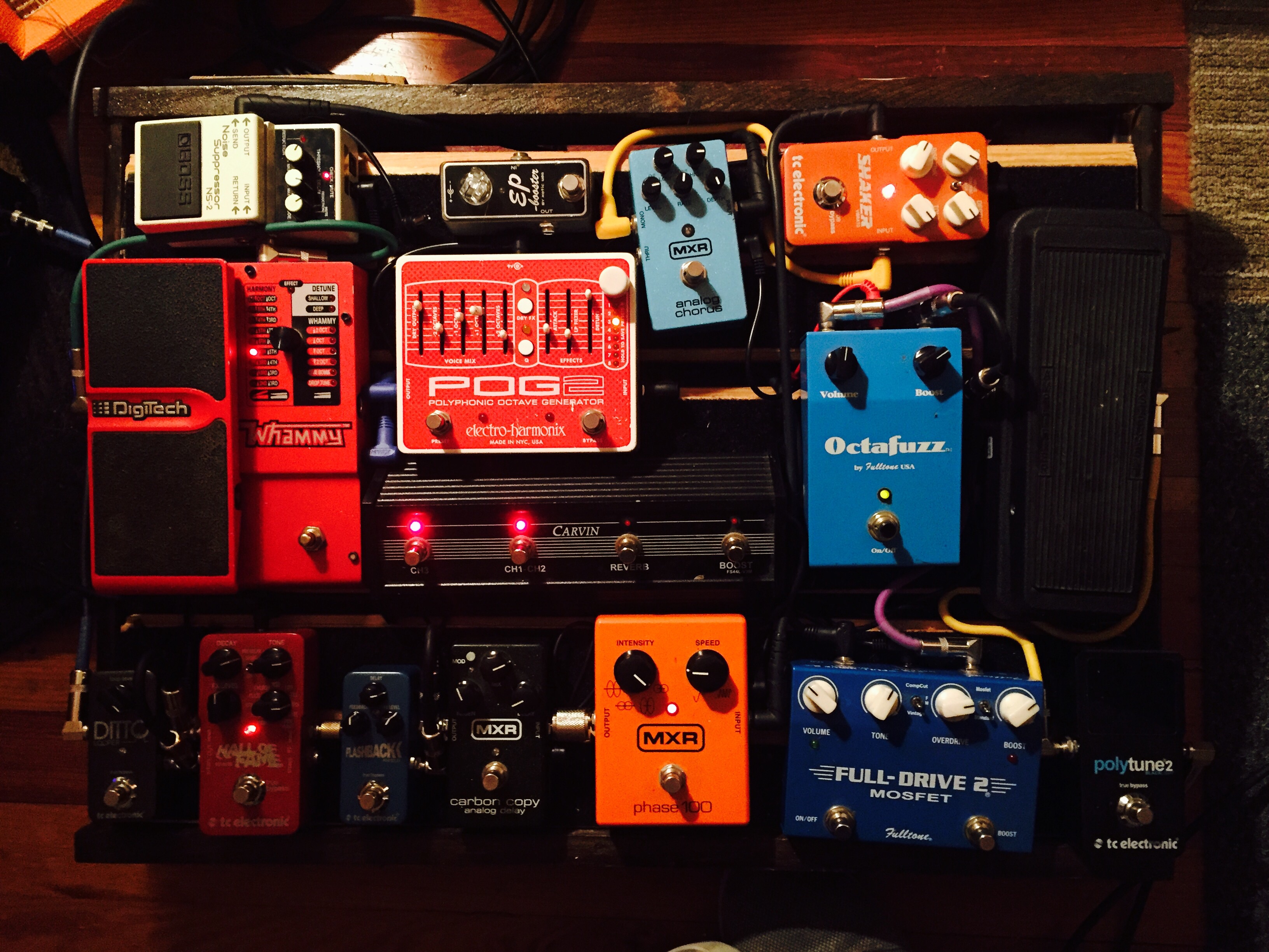 My bandmate's current setup on the board i built him from scrap wood. Too tasty. | Scrolller