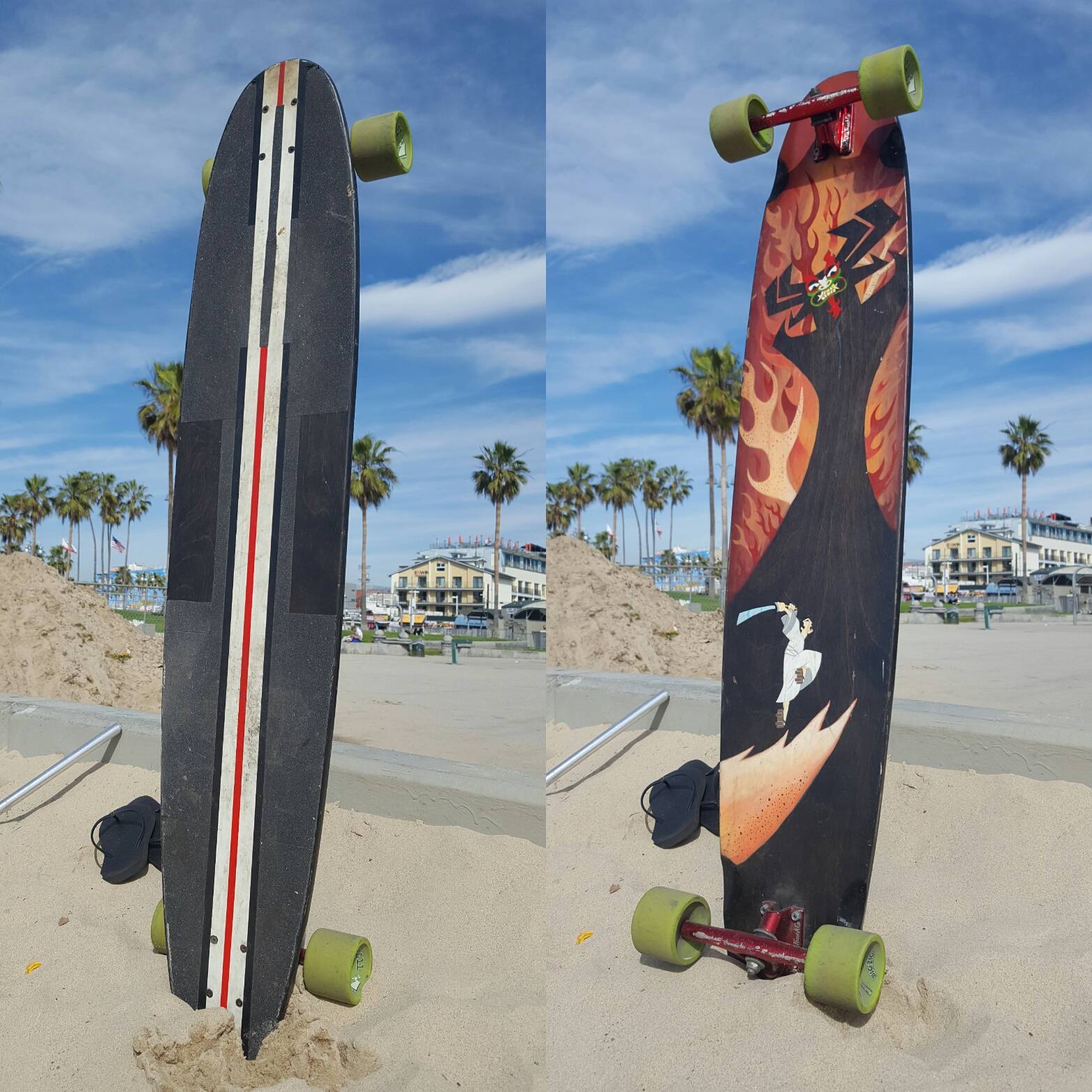 My brother made me a longboard and my buddy painted it. 50" Samurai Jack. I love it! What do you ...