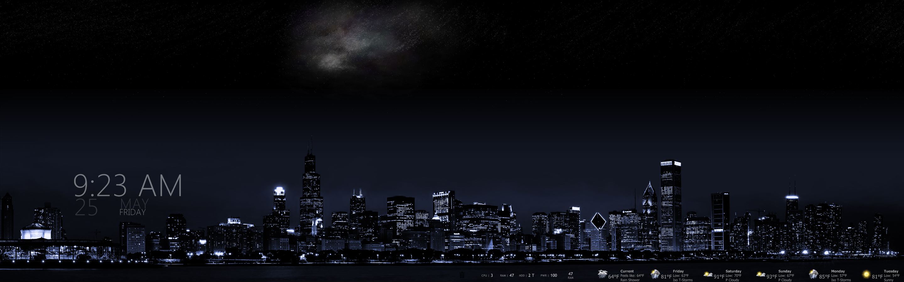 My Chicago skyline desktop. Rainmeter with just a couple of extras. | Scrolller