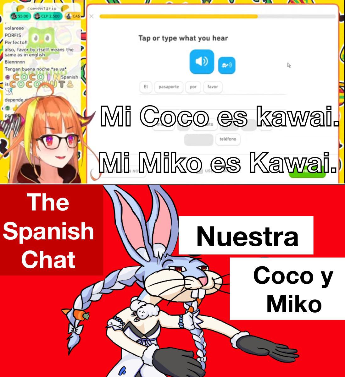 My Coco and My Miko? I think you mean ours Coco. Spanish chat on point today lol. | Scrolller