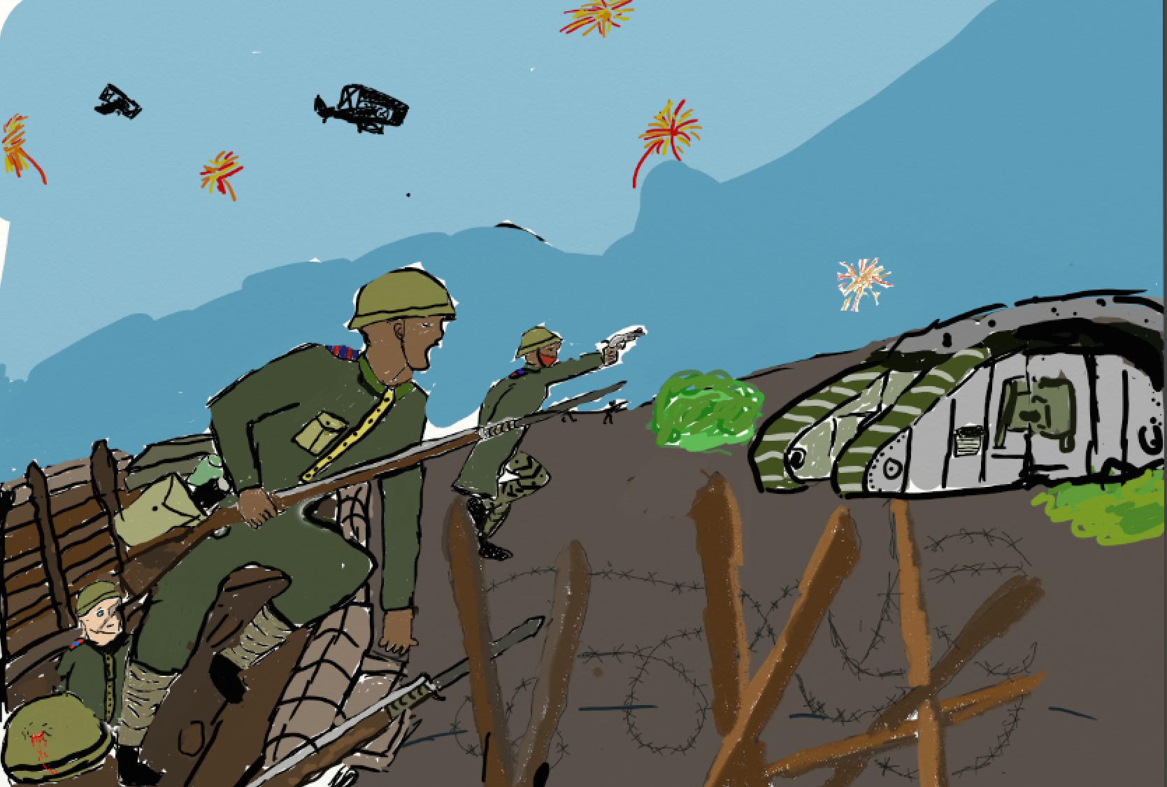 My drawing of charging at a trench | Scrolller