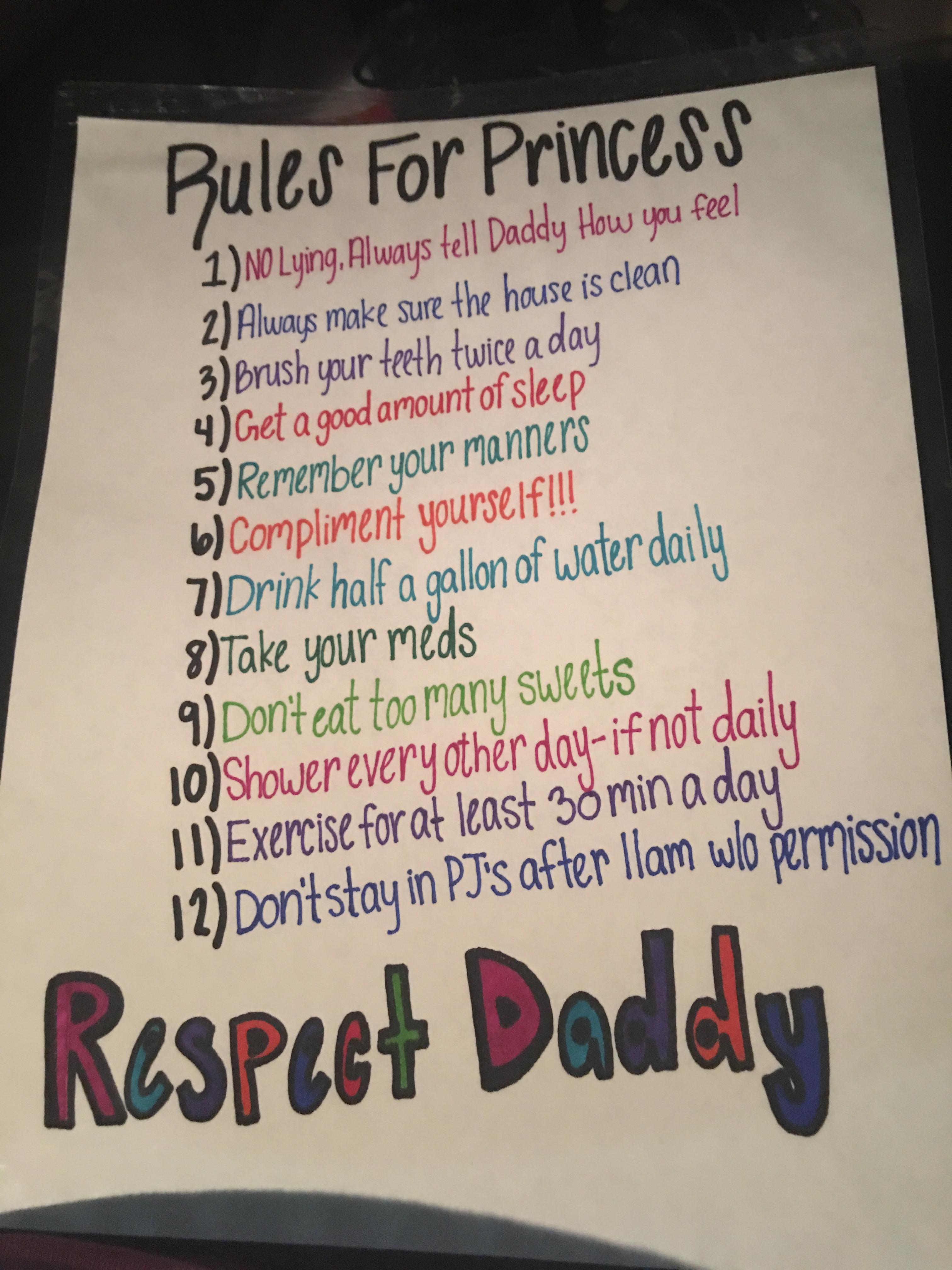 My first list of rules now that Daddy and I are getting our own place and I can be little more ...