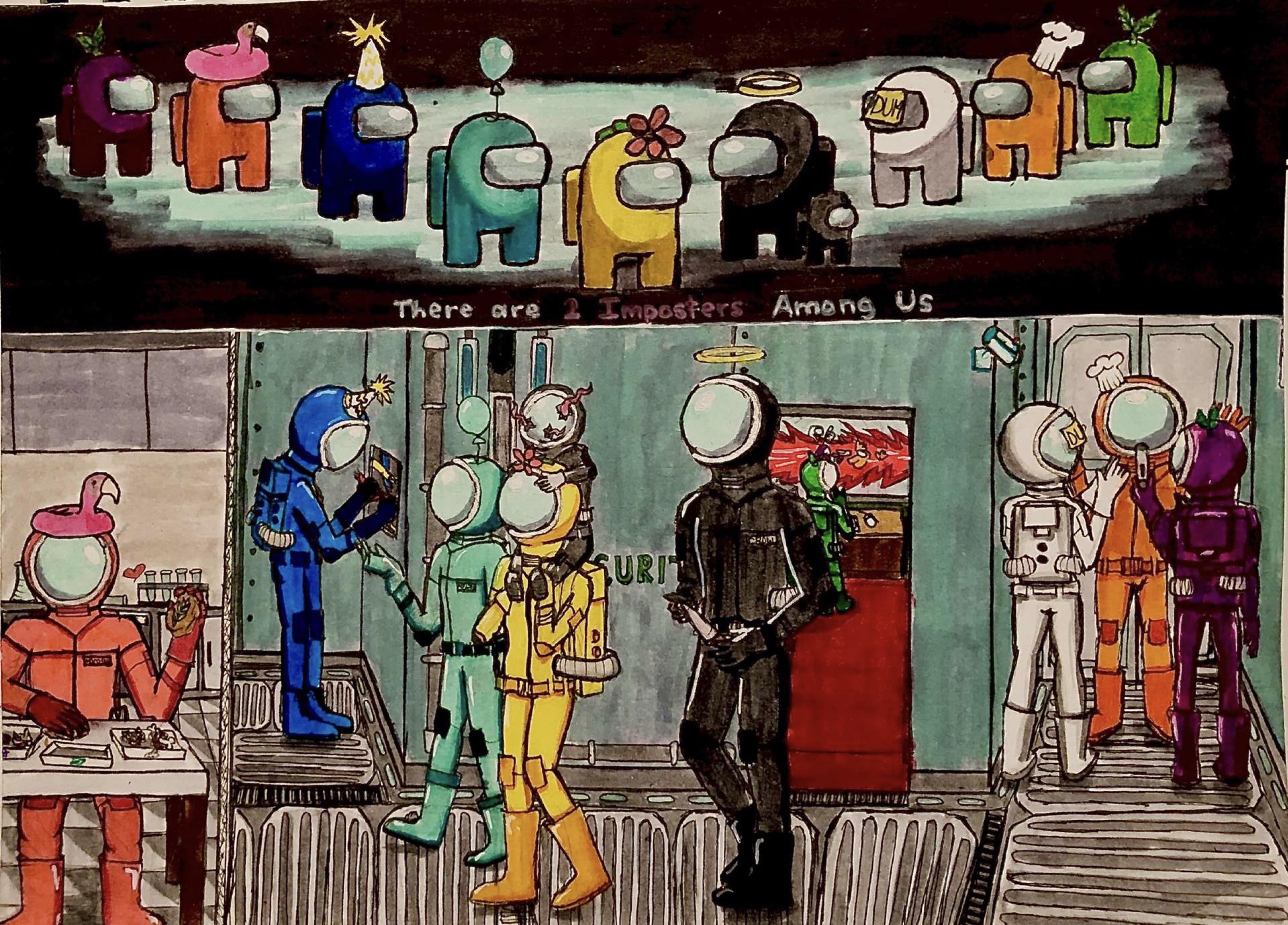 My friend made a marker drawing of our Among Us group! I think it looks pretty awesome, how ...