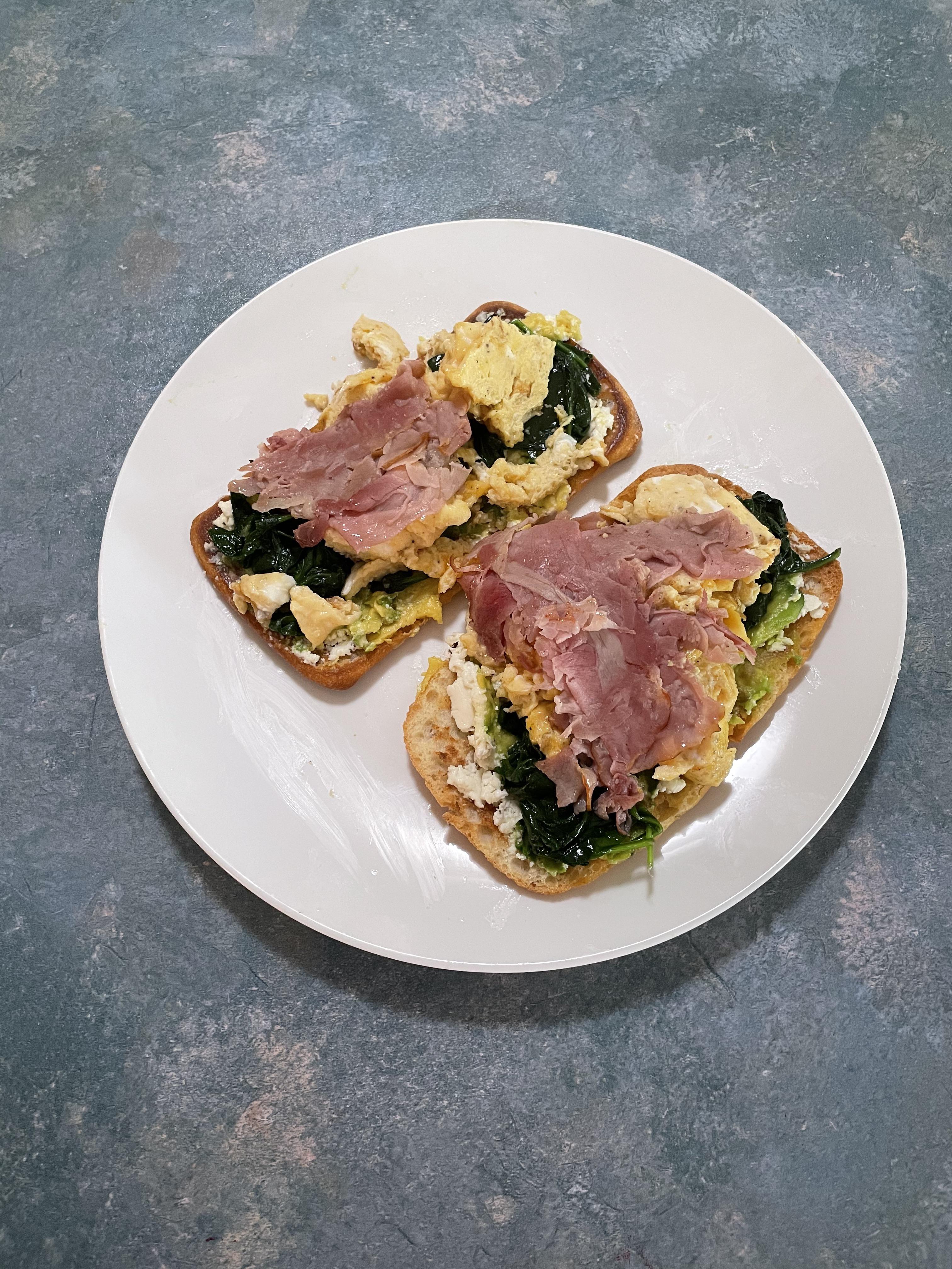 My interpretation of “Green Eggs and Ham” - Sourdough with Avocado and Baked Danish Fetta topped ...