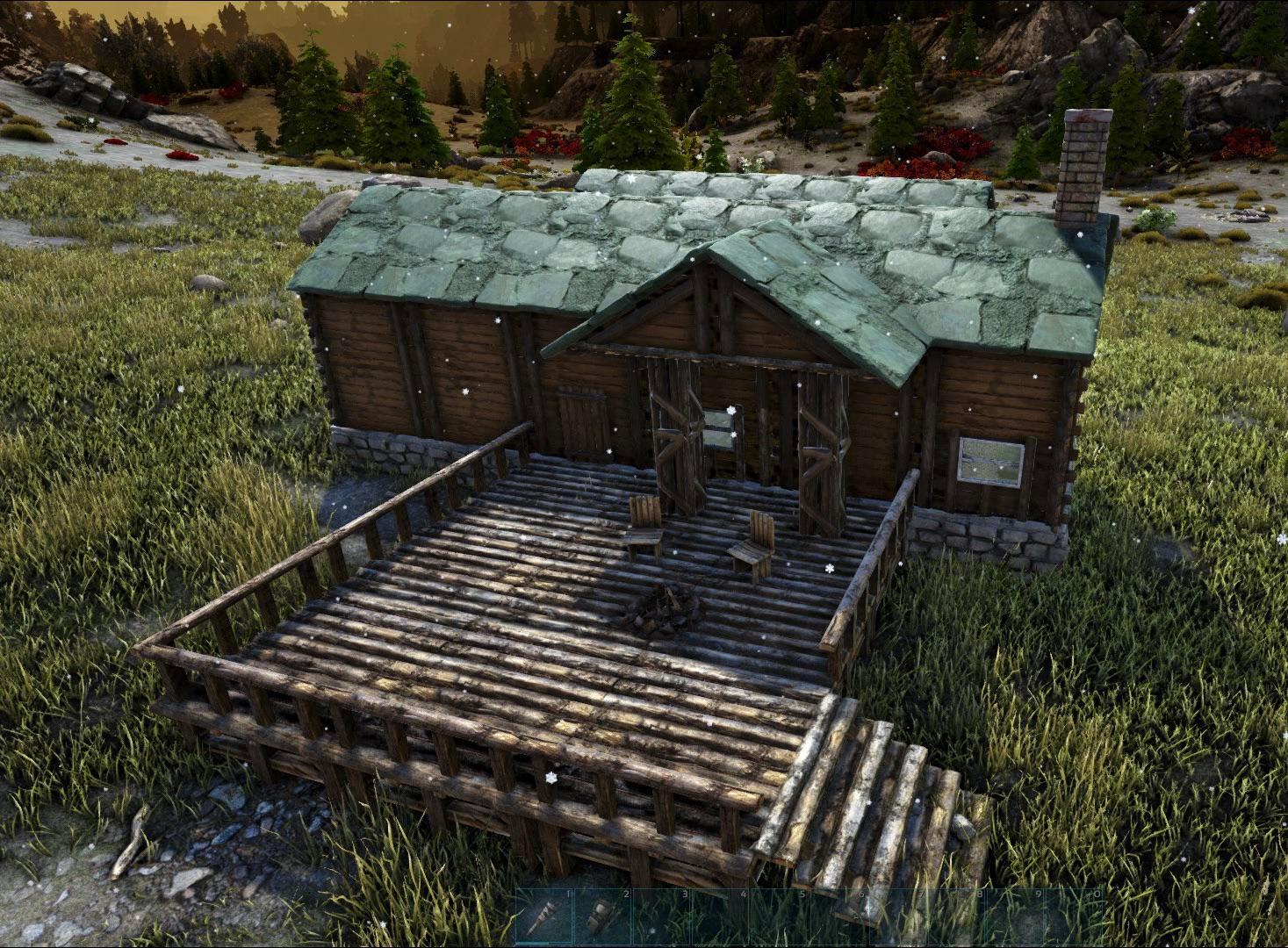 My log cabin I made with a nice sized deck :) | Scrolller