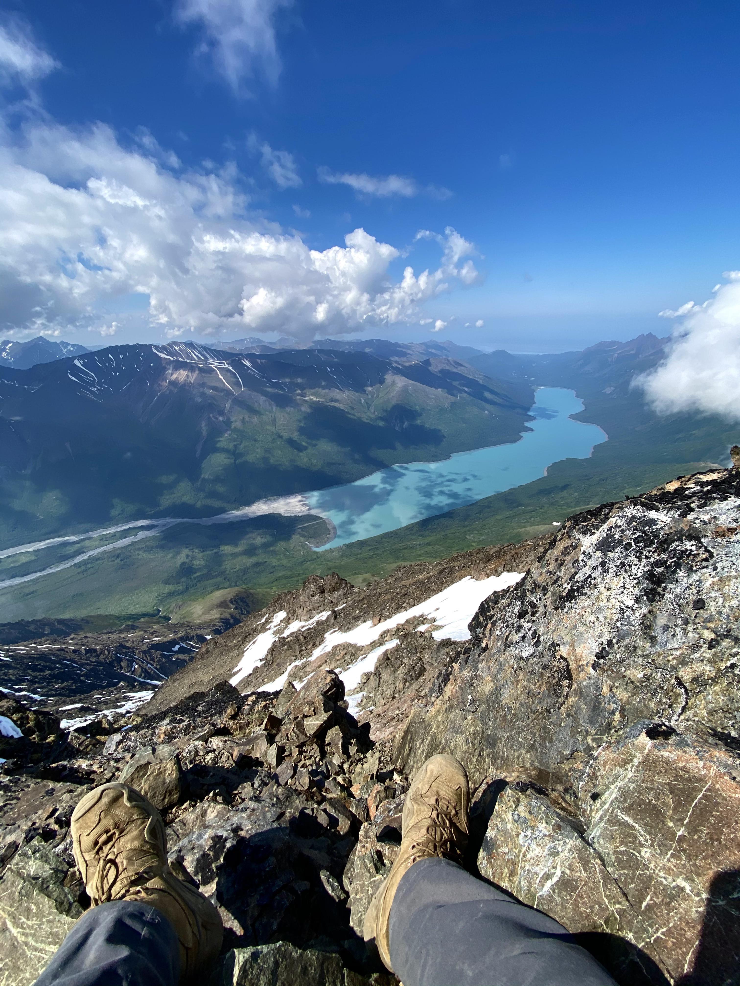 My POV looking down at Eklutna Lake from the summit of Bold Peak on 4th of July, 2020 | Scrolller