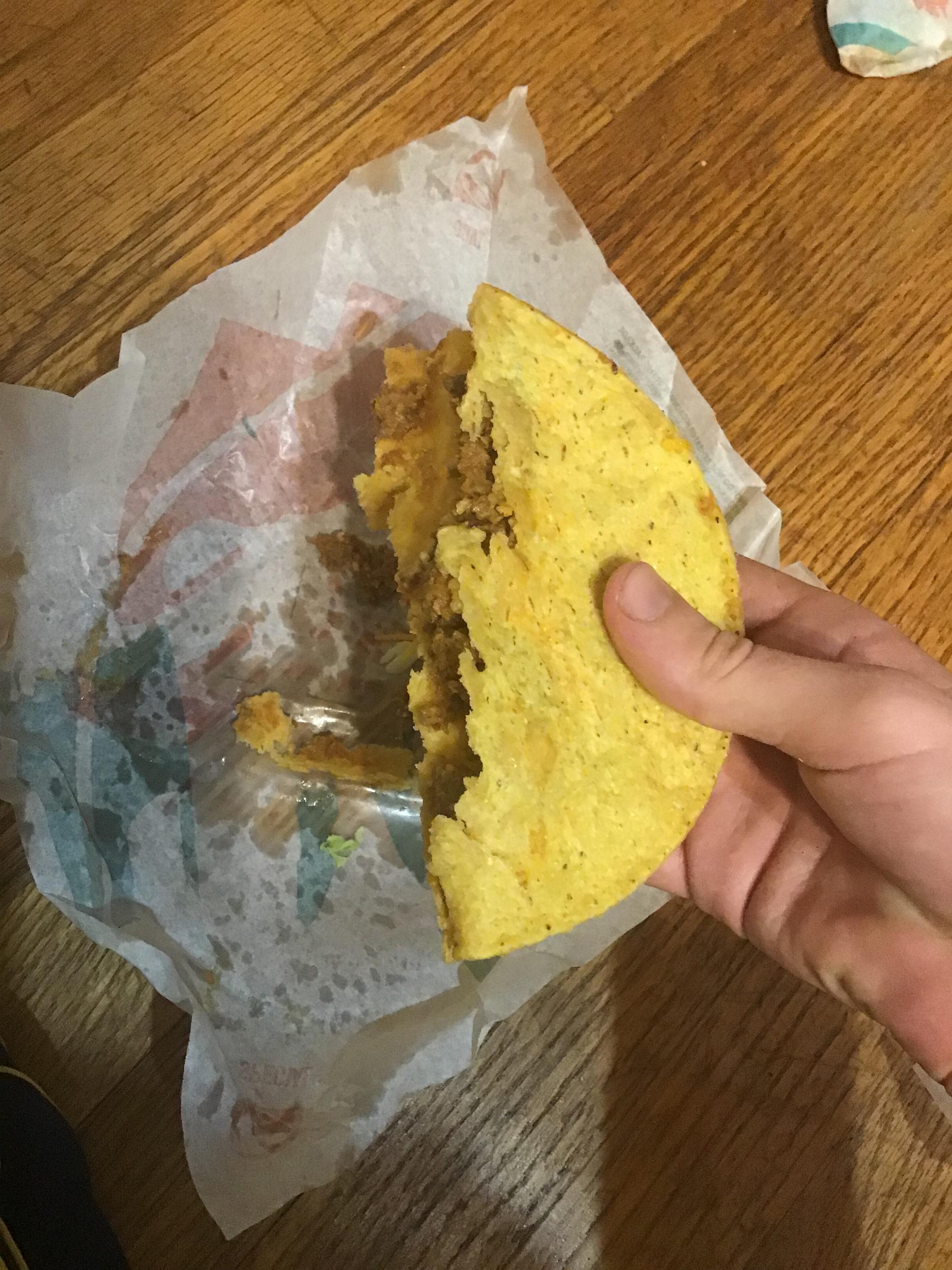 my taco bell taco after getting unstuck from the wrapper | Scrolller