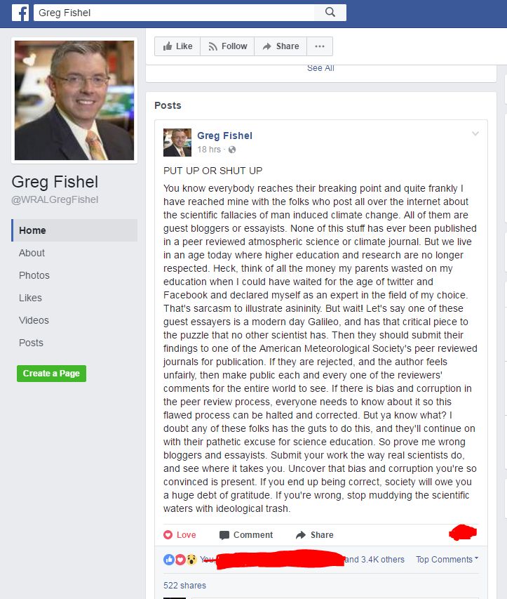 NC Weatherman goes off on Climate Change deniers on facebook... | Scrolller