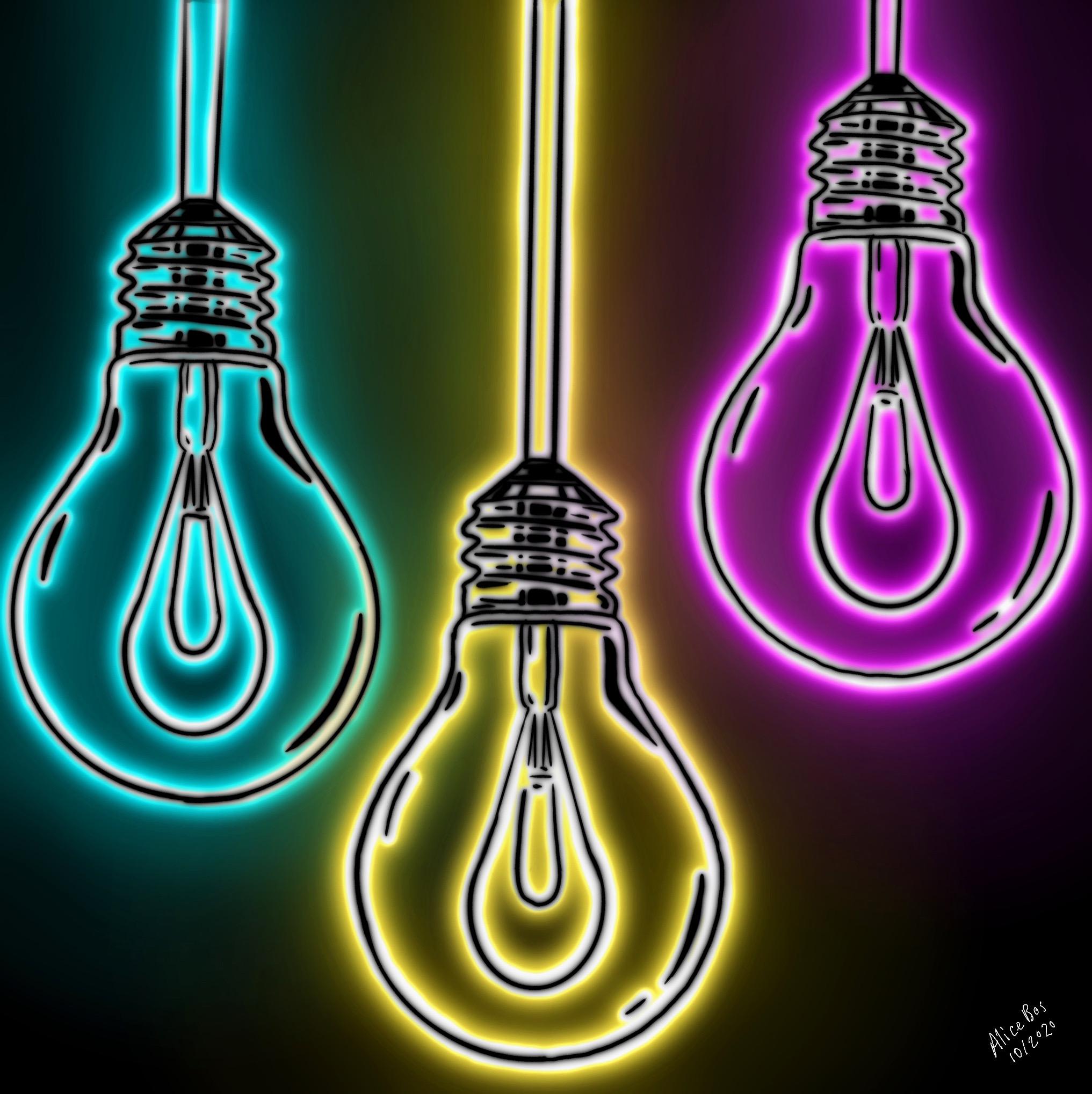 Neon Lightbulbs, Alice Bos, Digital art, 2020 | Scrolller
