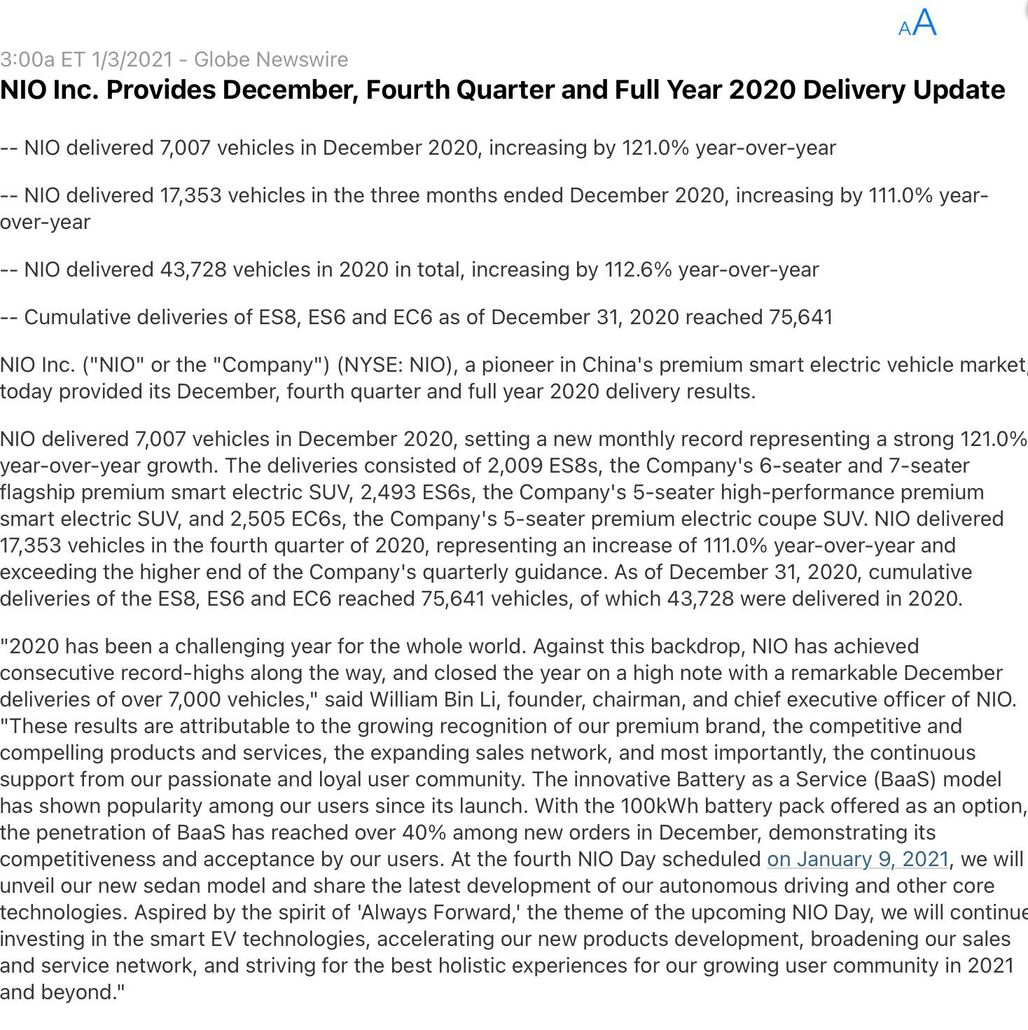 Nio Full Year deliveries | Scrolller