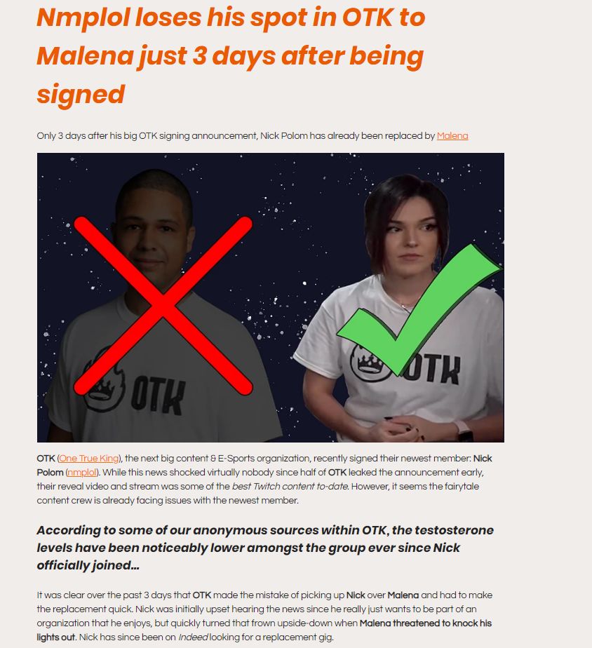 Nmplol loses his spot in OTK to Malena just 3 days after being signed | Scrolller