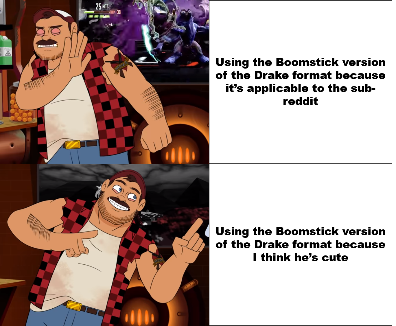 Old meme format, but oh well. Boomstick is husbando, fight me. | Scrolller