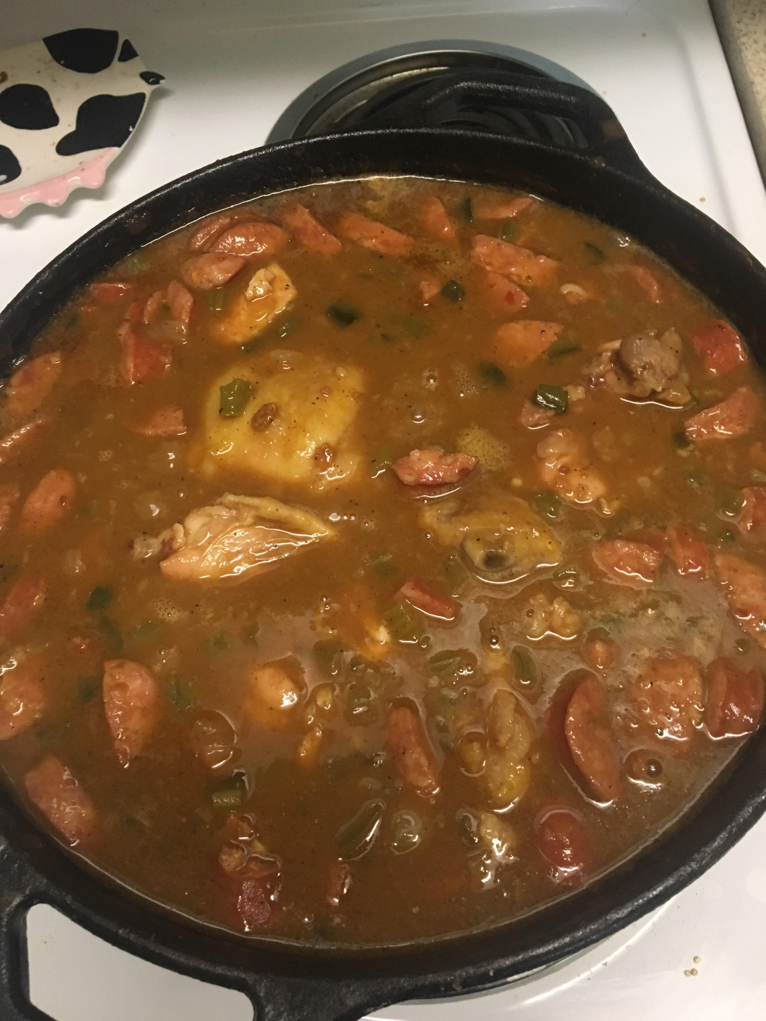 One big ass pot of chicken sausage gumbo. | Scrolller