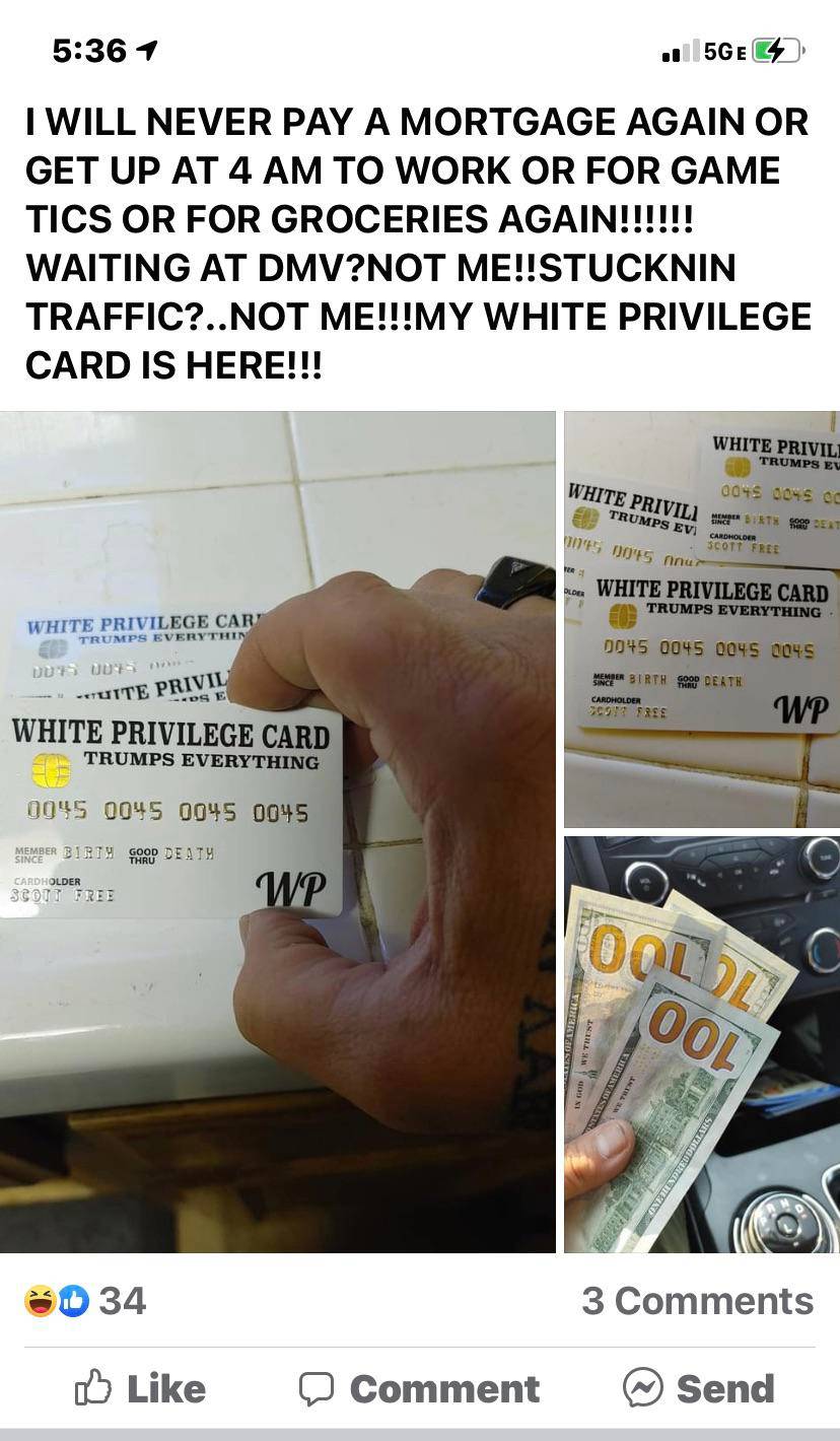 Only $300 for your own “White Privilege” card... act now before they sell out. | Scrolller
