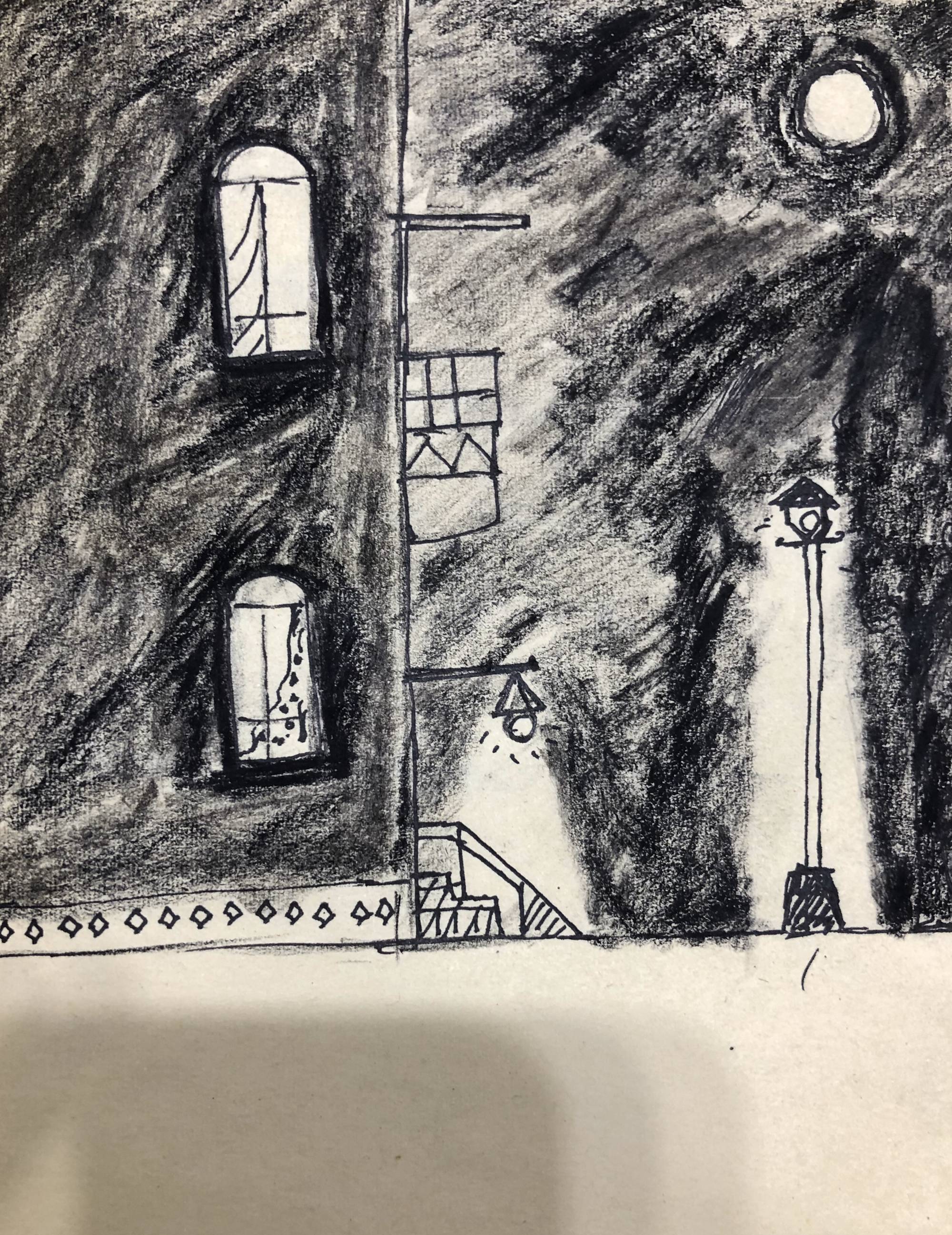 Pencil and ink. Moonlit city night. | Scrolller