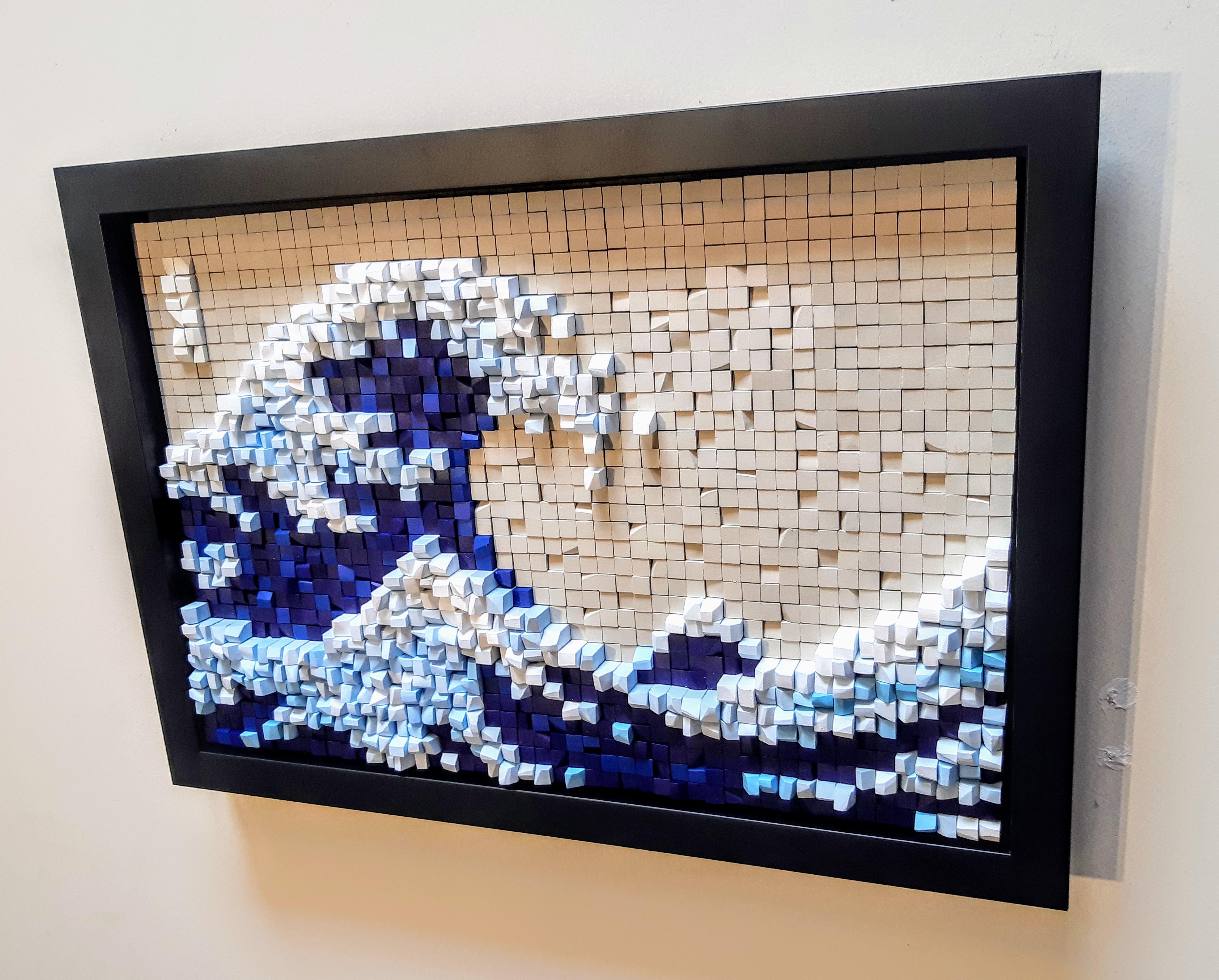Pixelated Great Wave off Kanagawa, Me, acrylic on wooden cubes, 2019 | Scrolller