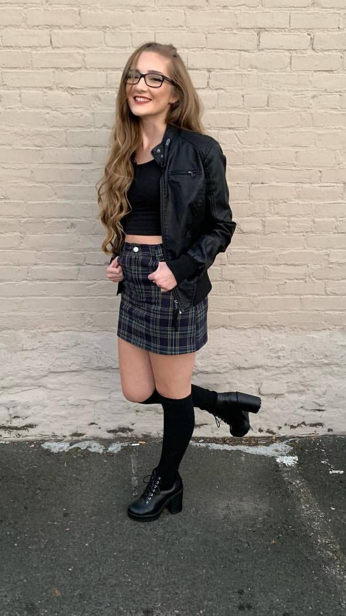 plaid skirt & leather jacket | Scrolller