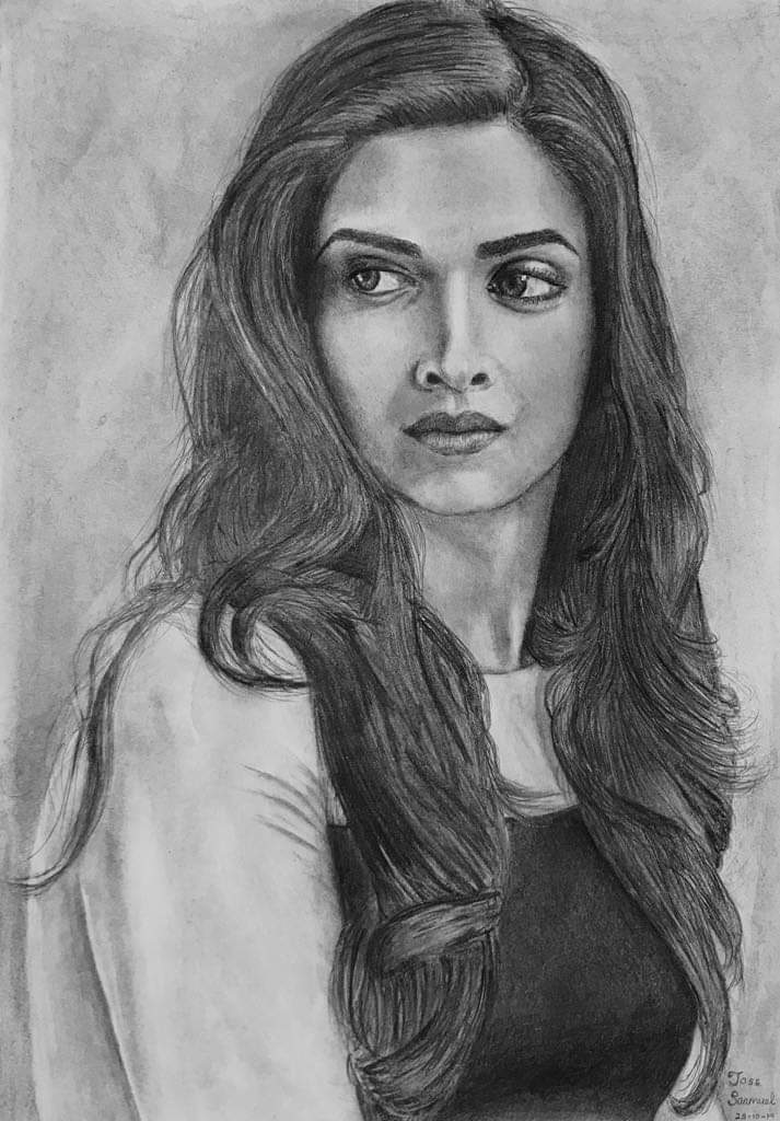 Portrait of Deepika Padukone with graphite pencil... | Scrolller