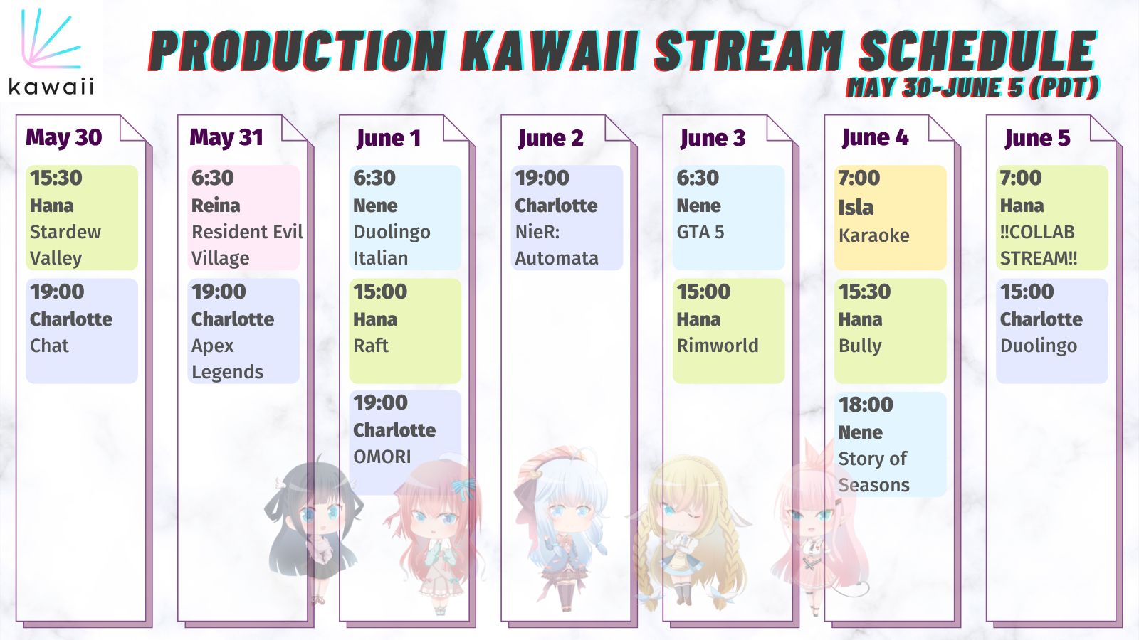 production kawaii schedule for this week👀 | Scrolller