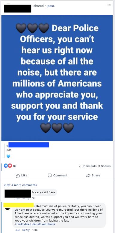 Proper correction on this FB post to address victims of police brutality, who literally cannot ...