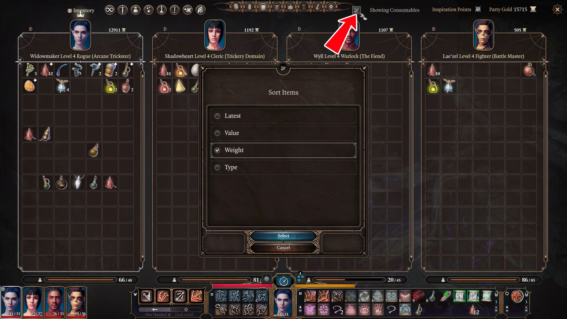 PSA: You can sort your inventory, but the button took me over 20 hours of gameplay to find ...