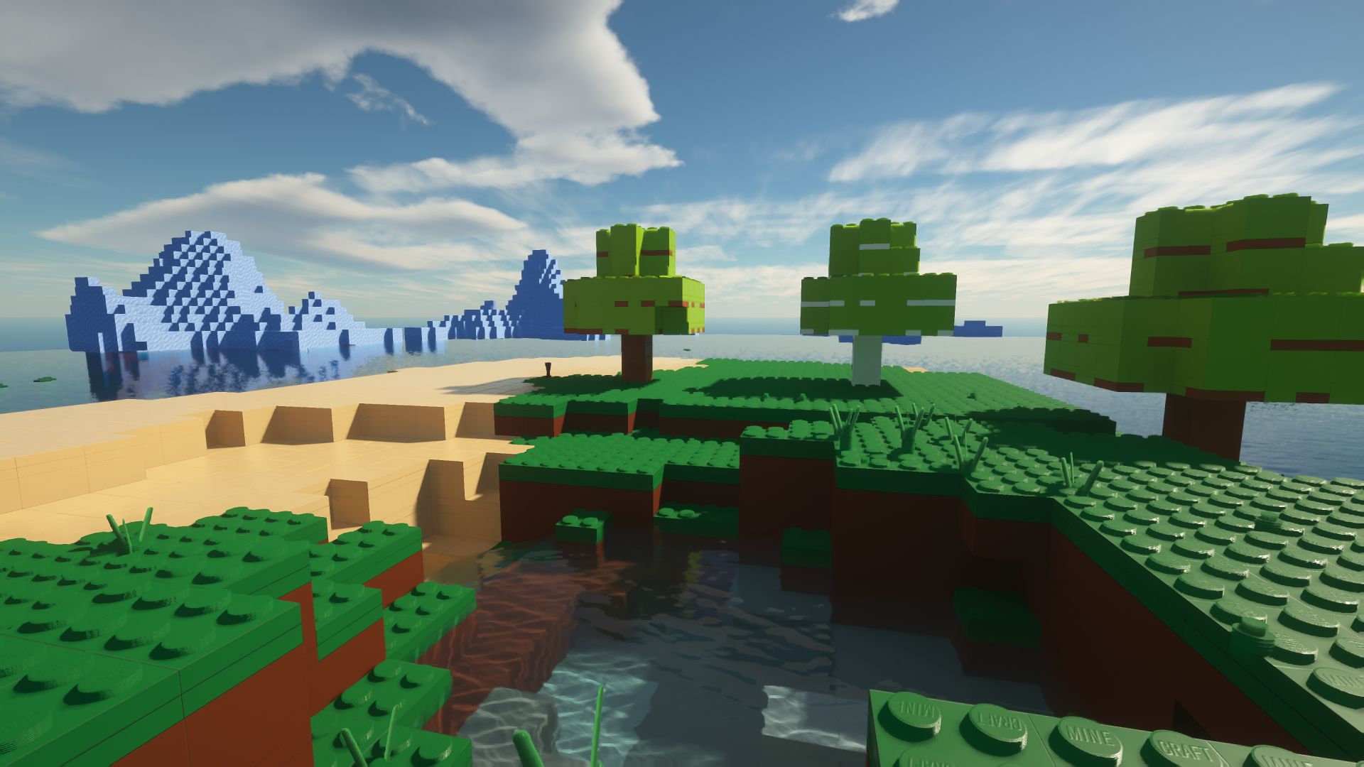 Put on a lego texture pack + seus ptgi shaders... (creepers blew part of the island) | Scrolller