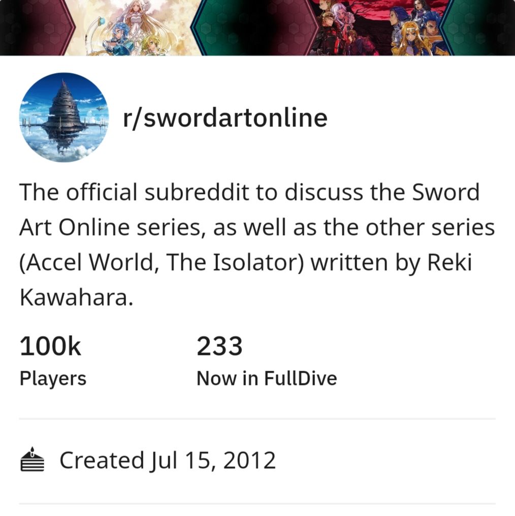 r/SwordArtOnline has reached 100K subscribers | Scrolller