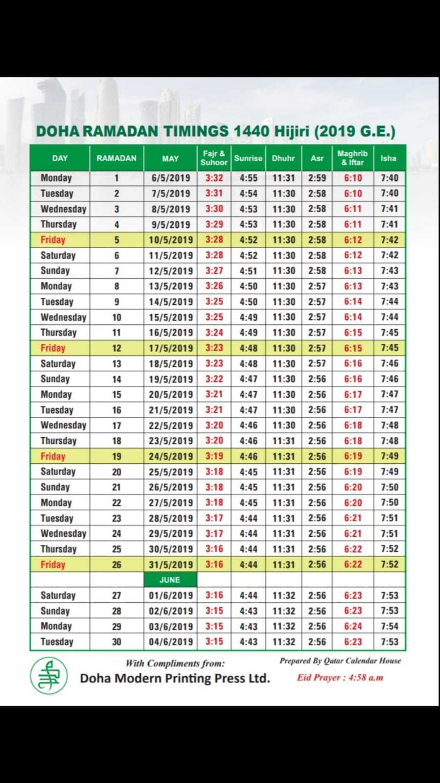Ramadan Timetable Qatar | Scrolller