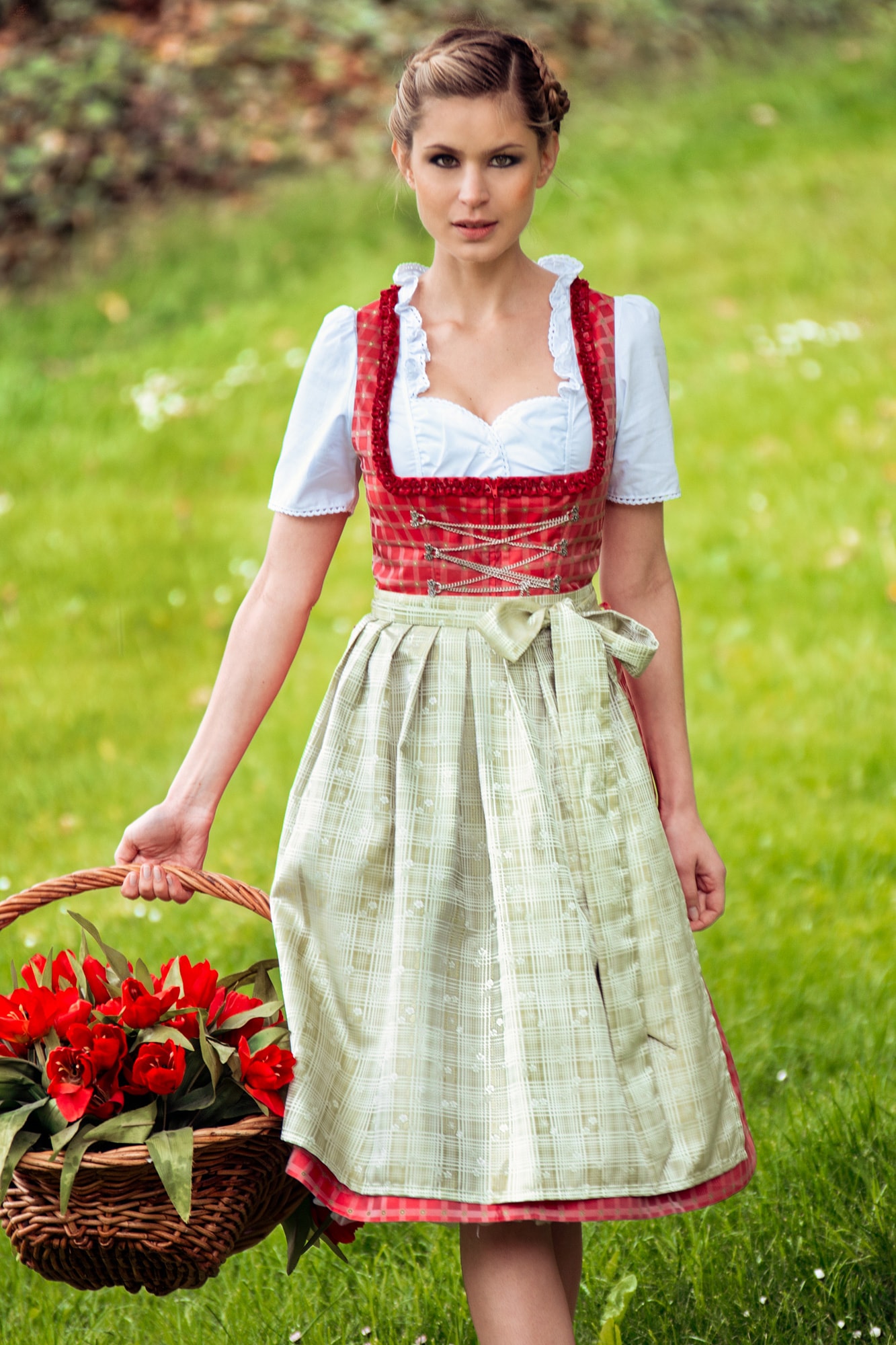 red dirndl and red flowers | Scrolller