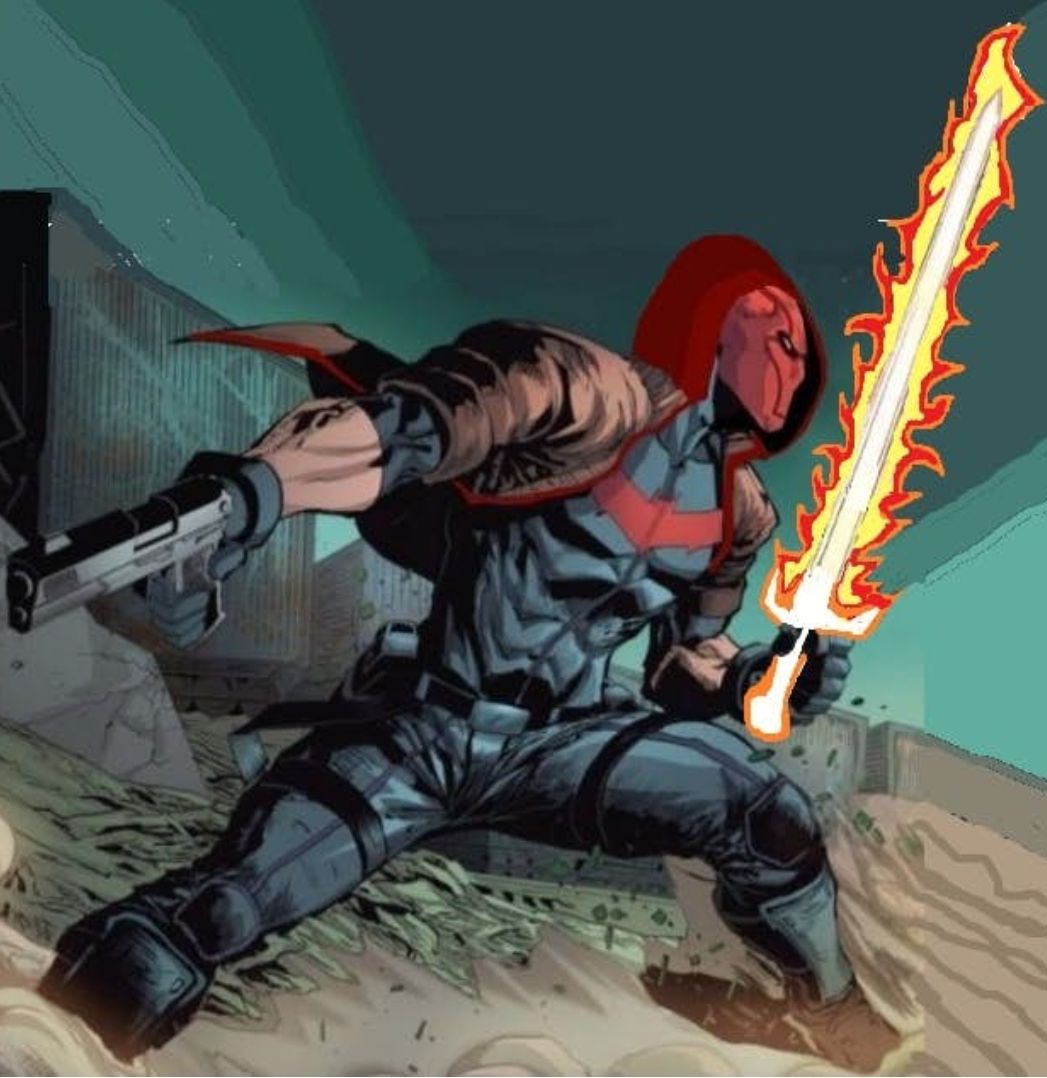 Red Hood with gun and flaming sword. (Edited image.) | Scrolller