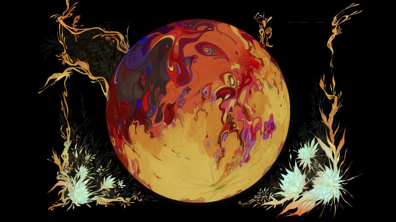 Red Moon - Lunar Flowers by Konveekou | Scrolller