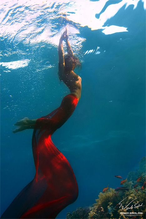 Red skirt underwater | Scrolller