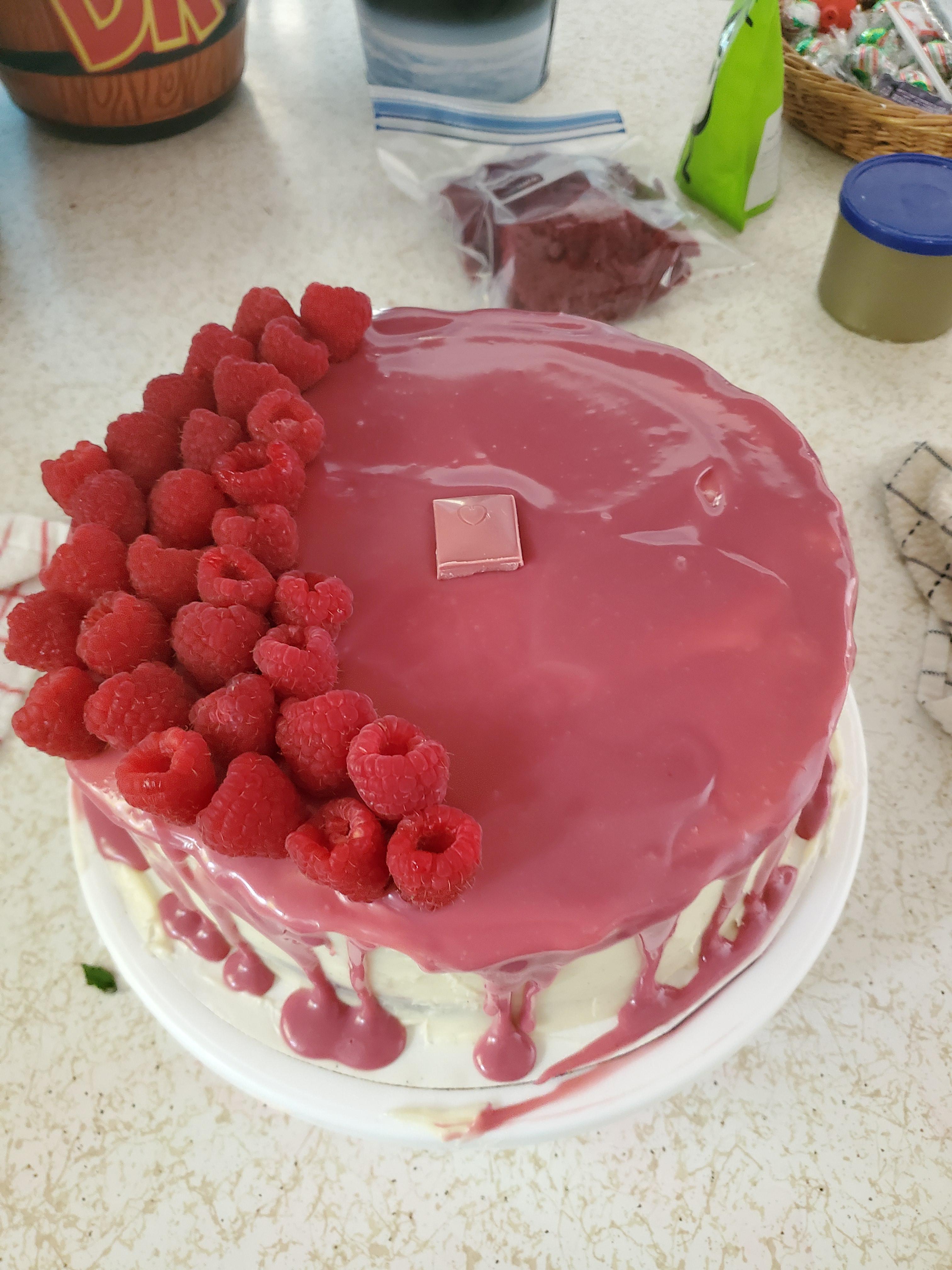 Red velvet raspberry cheesecake with a ruby chocolate drip | Scrolller