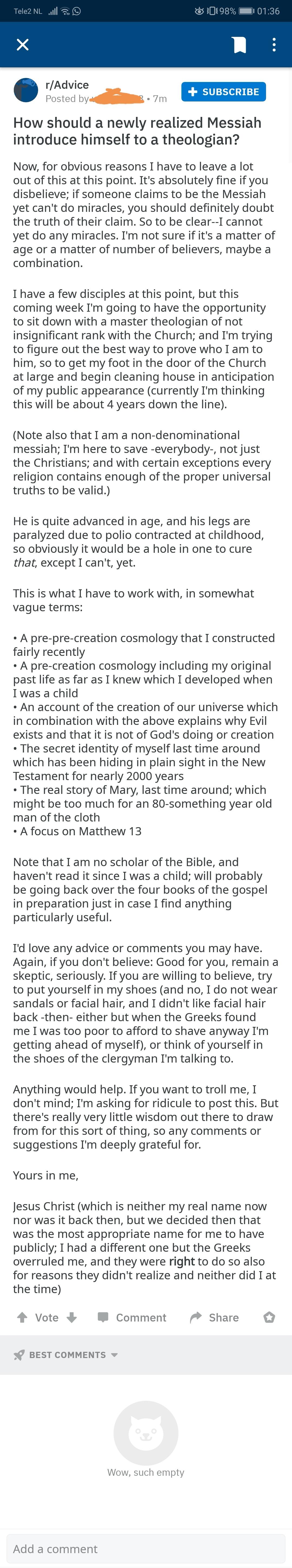 Redditor is convinced he's Jesus Christ. | Scrolller