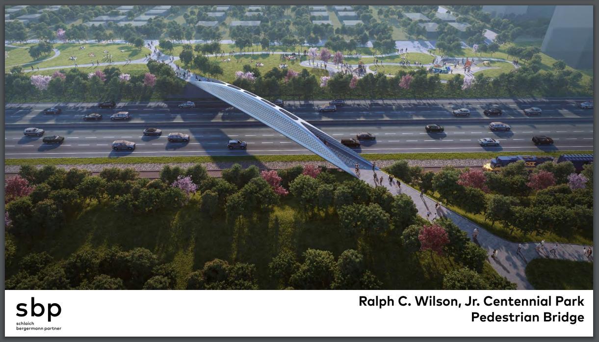 Render of the new Pedestrian Bridge over I-190 for Centennial Park (LaSalle) | Scrolller