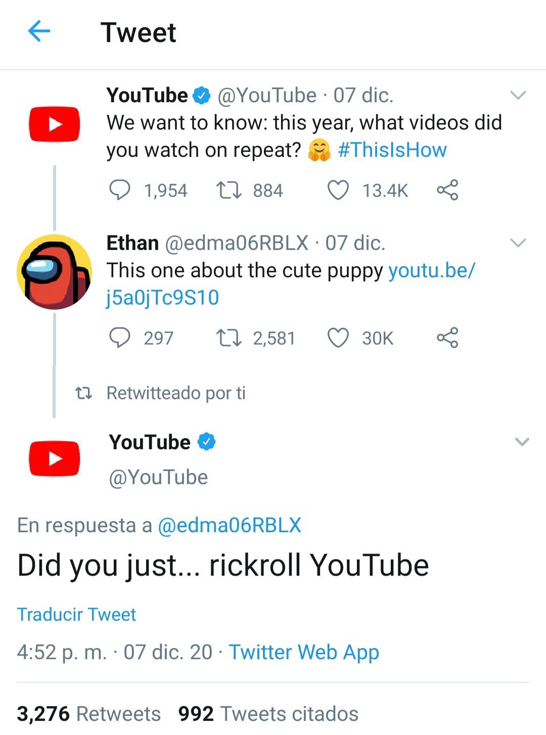 Rickrolled youtube WOW | Scrolller