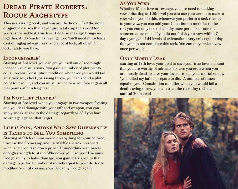 Rogue Archetype: The Dread Pirate Roberts, a Princess Bride inspired subclass | Scrolller