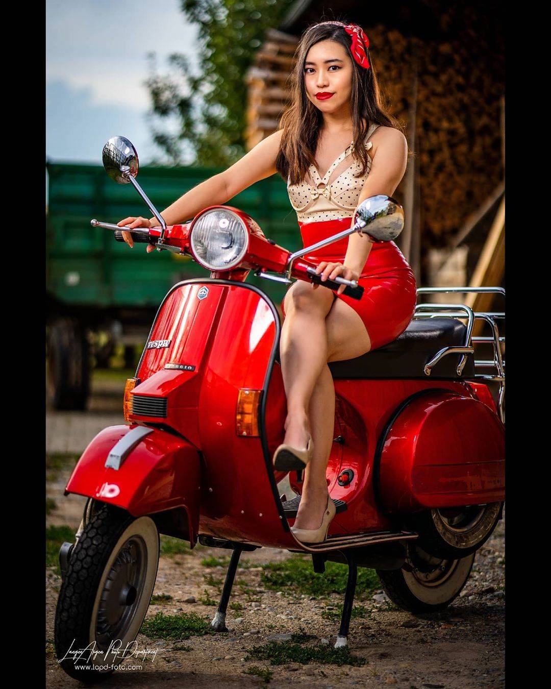 @Rubberonion92 in a latex skirt on a Vespa | Scrolller