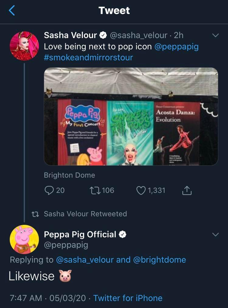 Sasha Velour being recognized by pop icon sensation Peppa Pig. Legendaric! | Scrolller