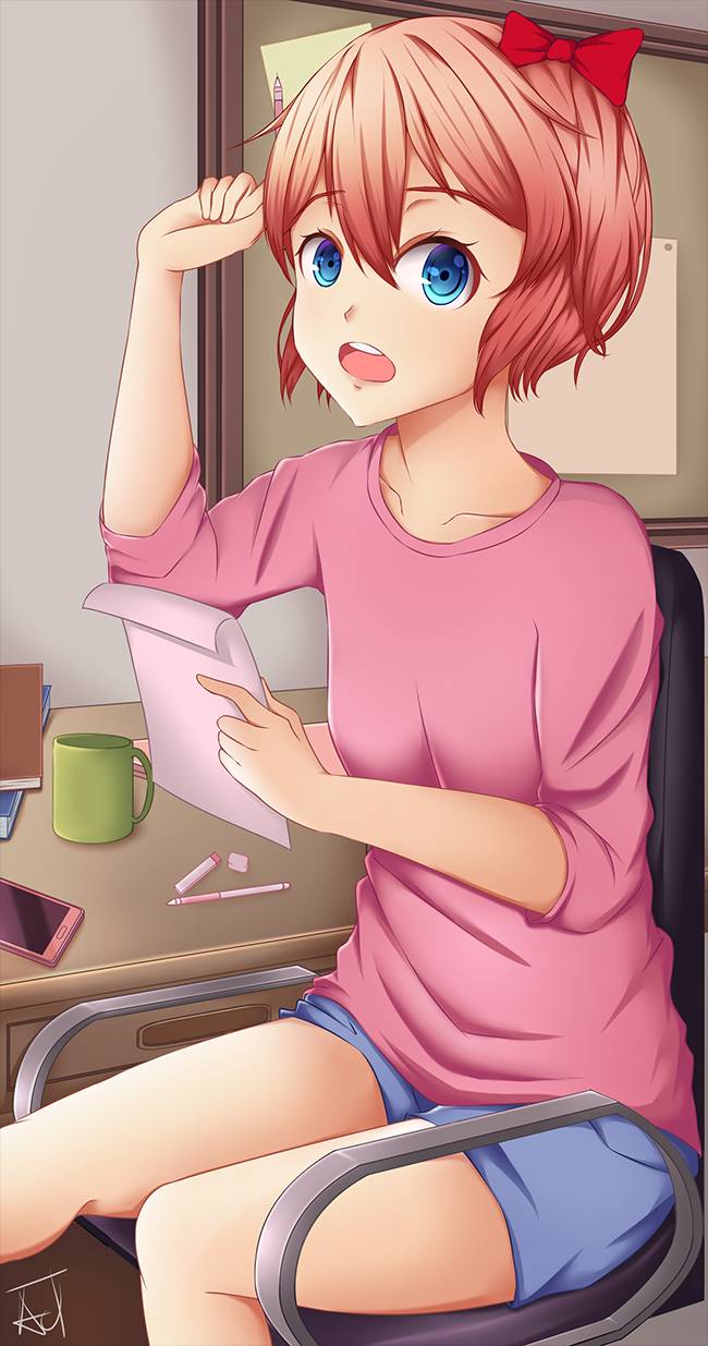 Sayori working on her poem | Scrolller