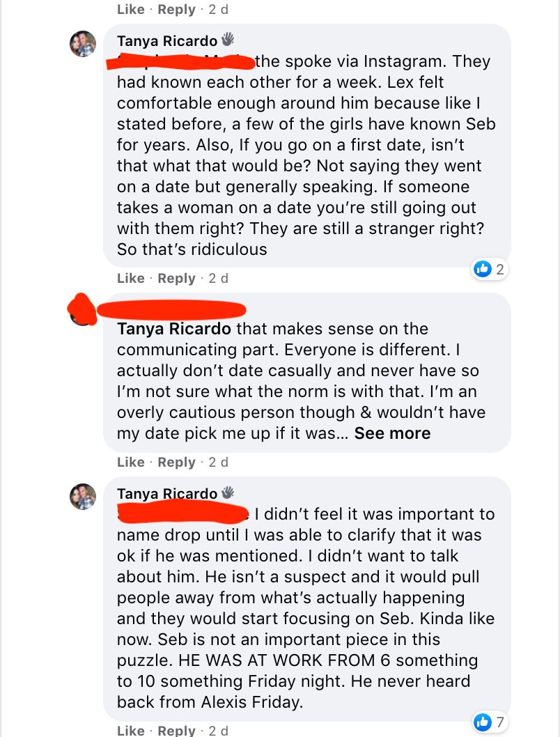 Screenshot from FB of Tanya speaking about AS and Seb. | Scrolller