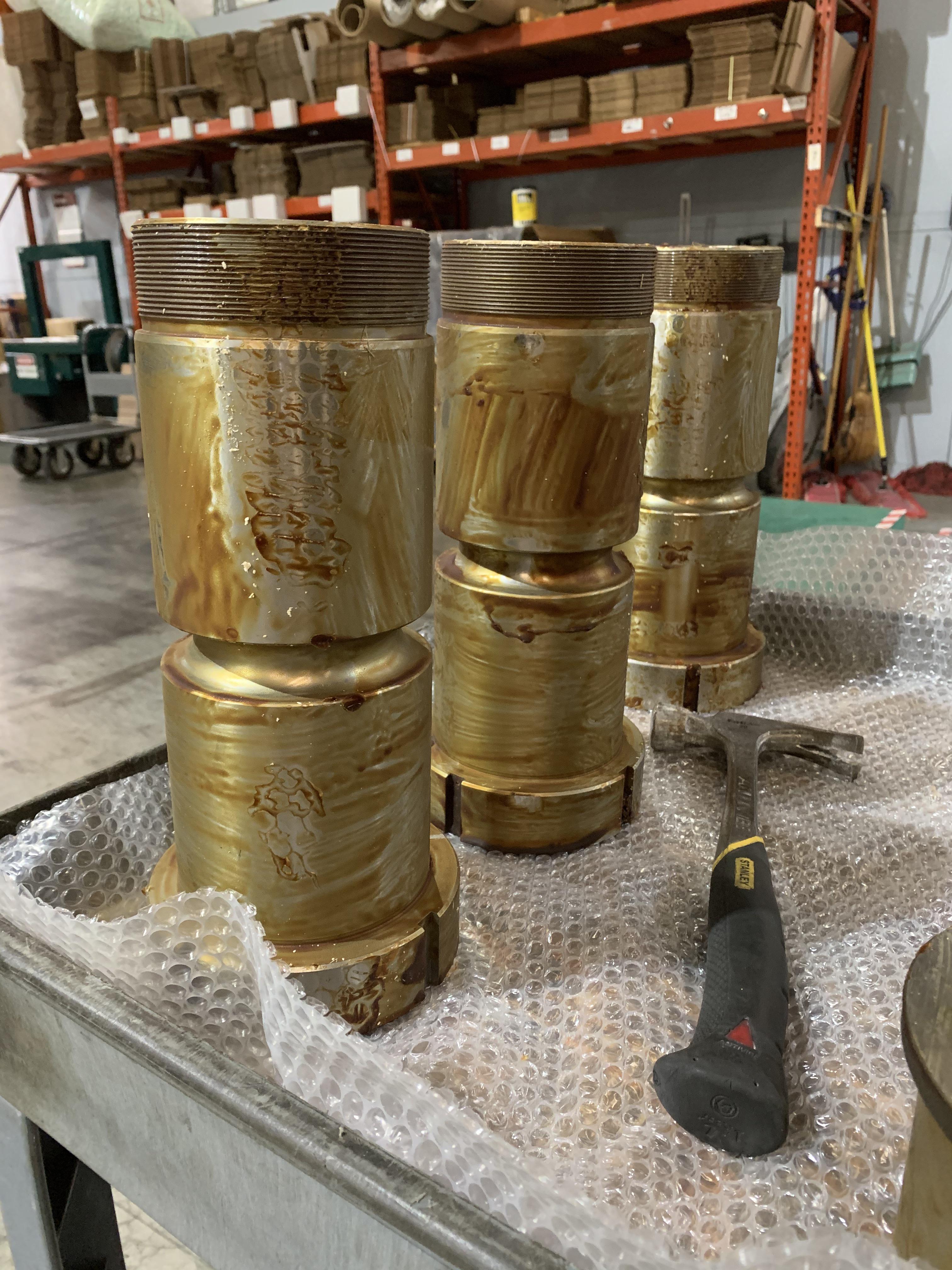 Shear pins for a 1010 mm OD saftey coupling. Steel mill guys will know these are no babies ...