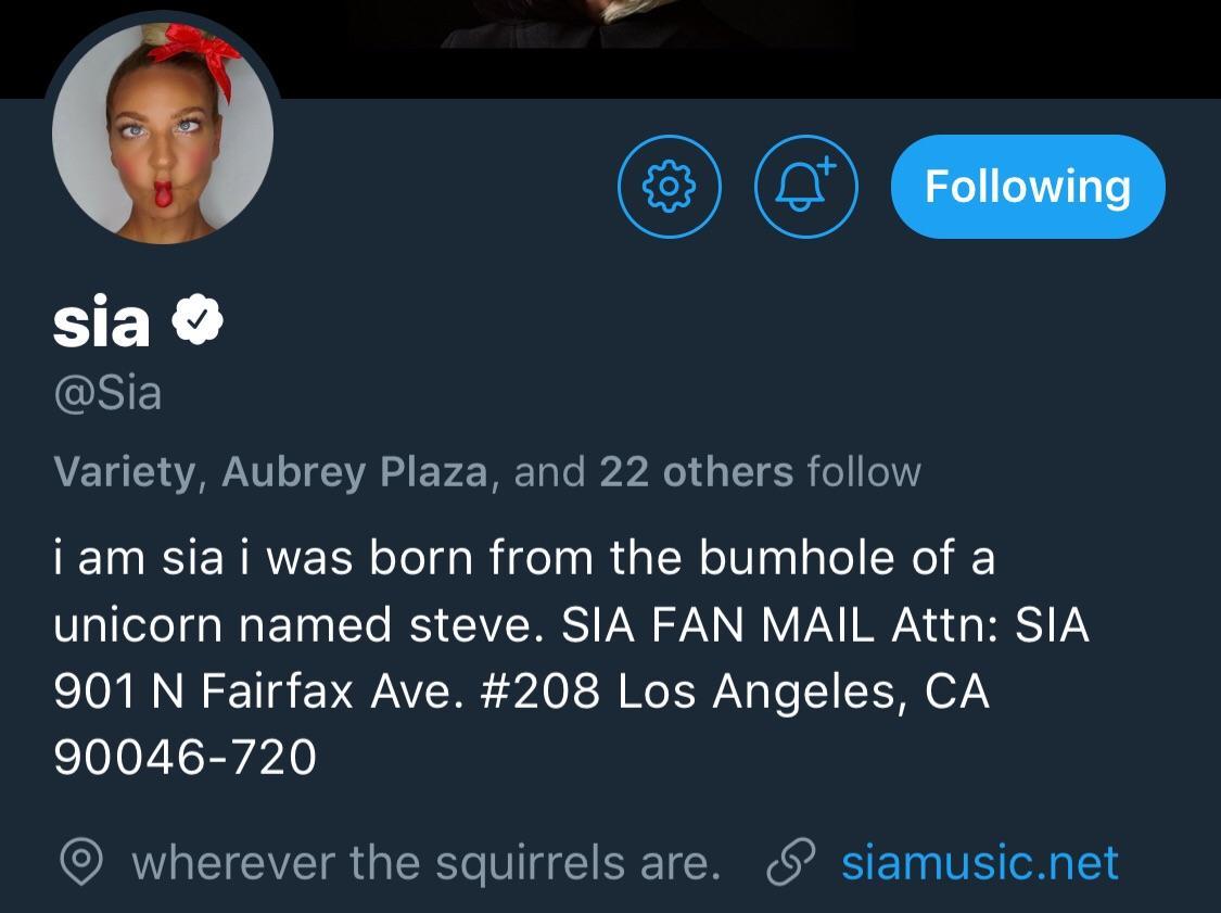 Sia released her fan mail address again on her official Twitter account! | Scrolller
